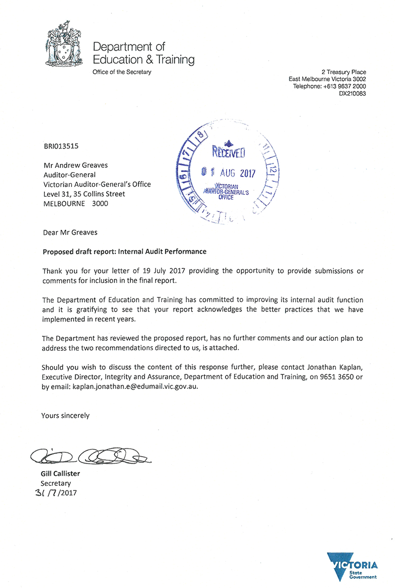 Internal Audit Performance | Victorian Auditor-General's Office